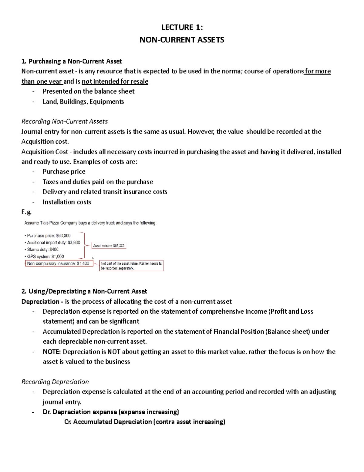 Accounting B Notes - LECTURE 1: NON-CURRENT ASSETS 1. Purchasing a Non ...