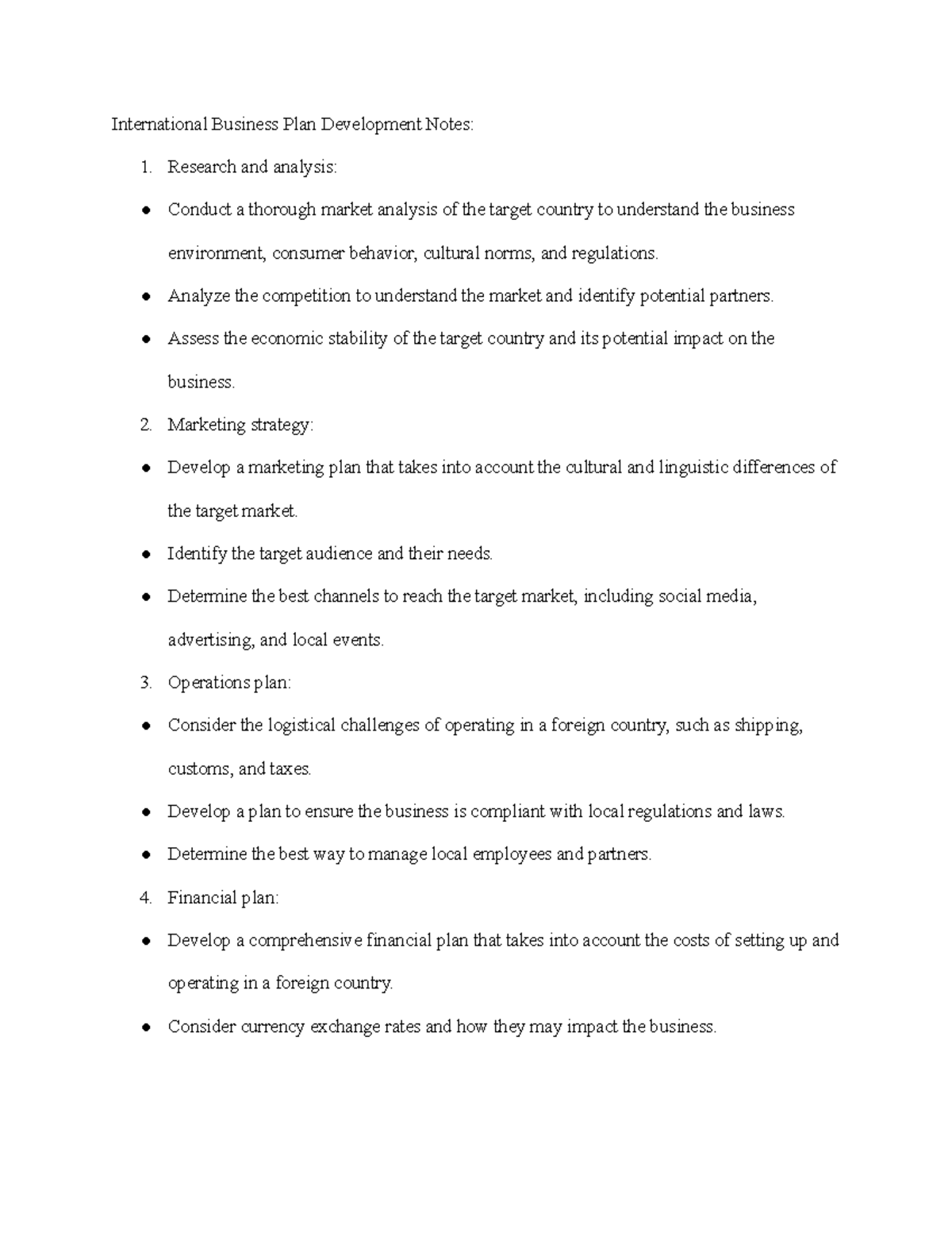 International Business Plan Development Notes Part 1 - Research and ...