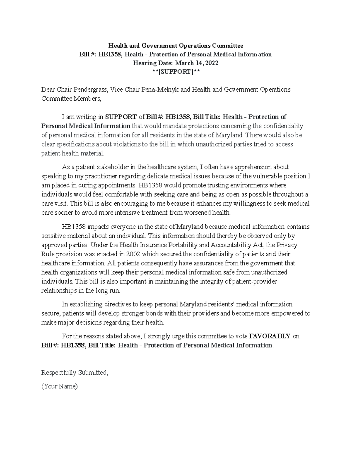 Testimony in MGA Example - Health and Government Operations Committee ...