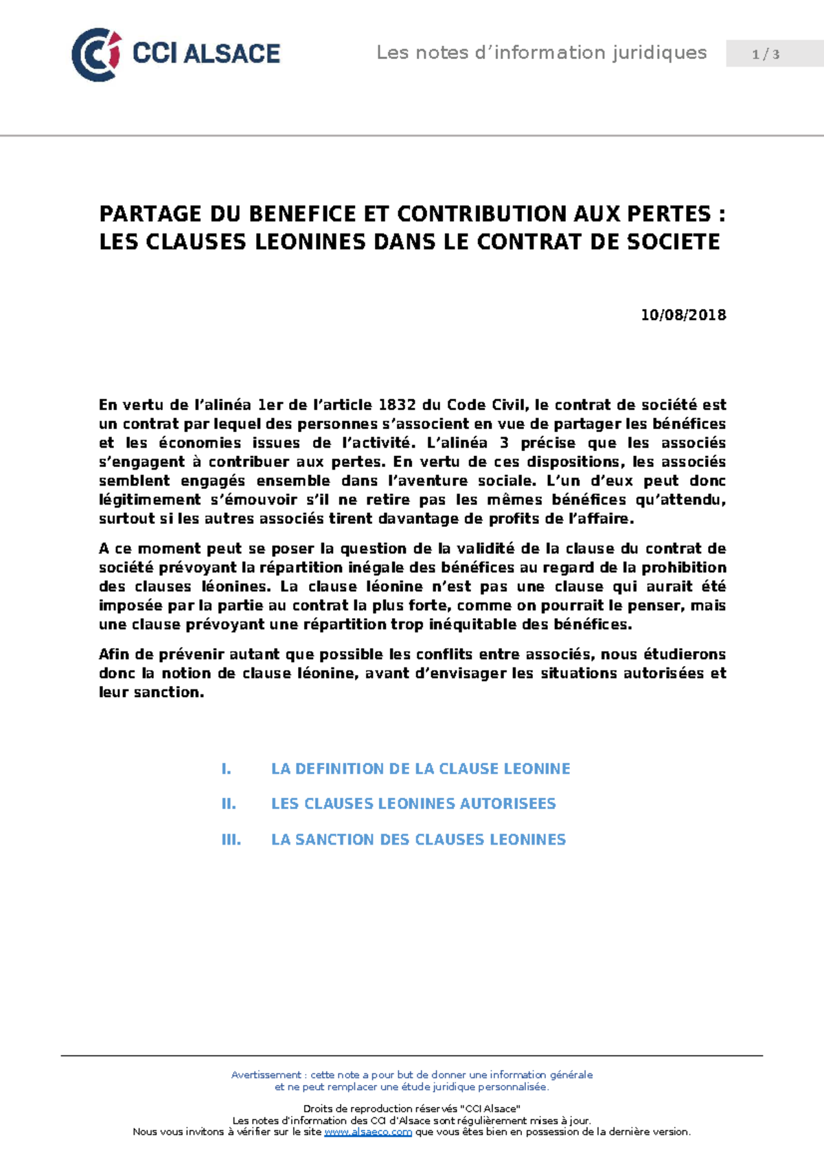 Partage du benefice et contribution aux pertes les clauses leonines ...