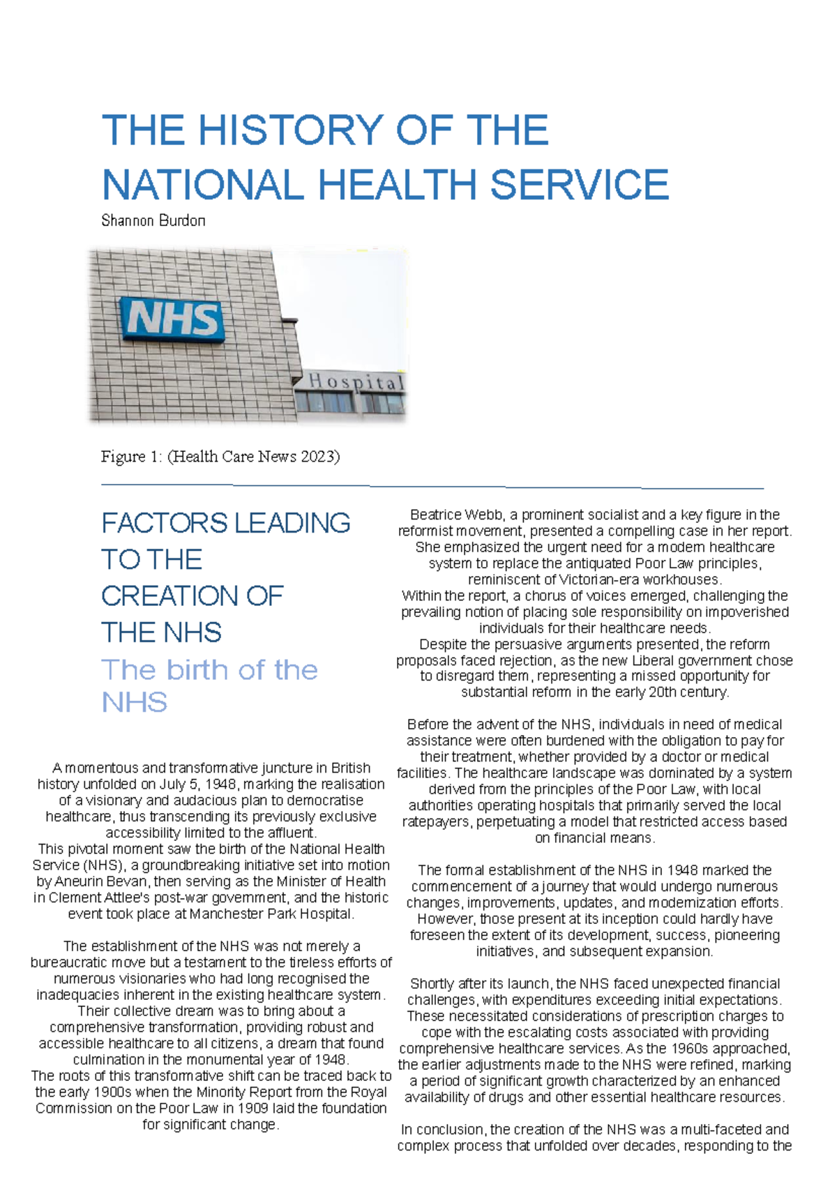 Unit-6-nhs-report Finishe - THE HISTORY OF THE NATIONAL HEALTH SERVICE ...