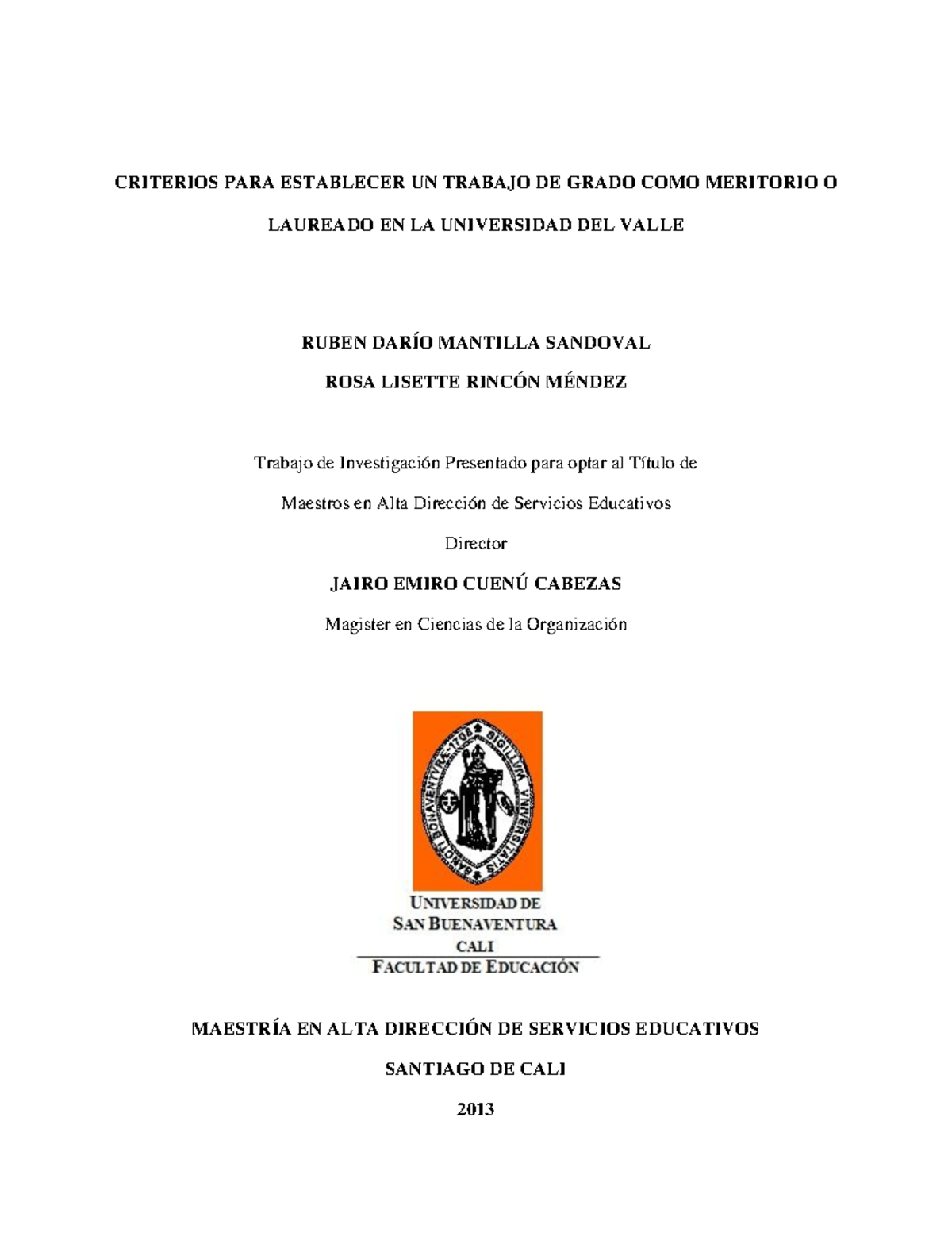 Criterios Trabajo Laureado Mantilla 2013 - CRITERIOS PARA ESTABLECER UN ...