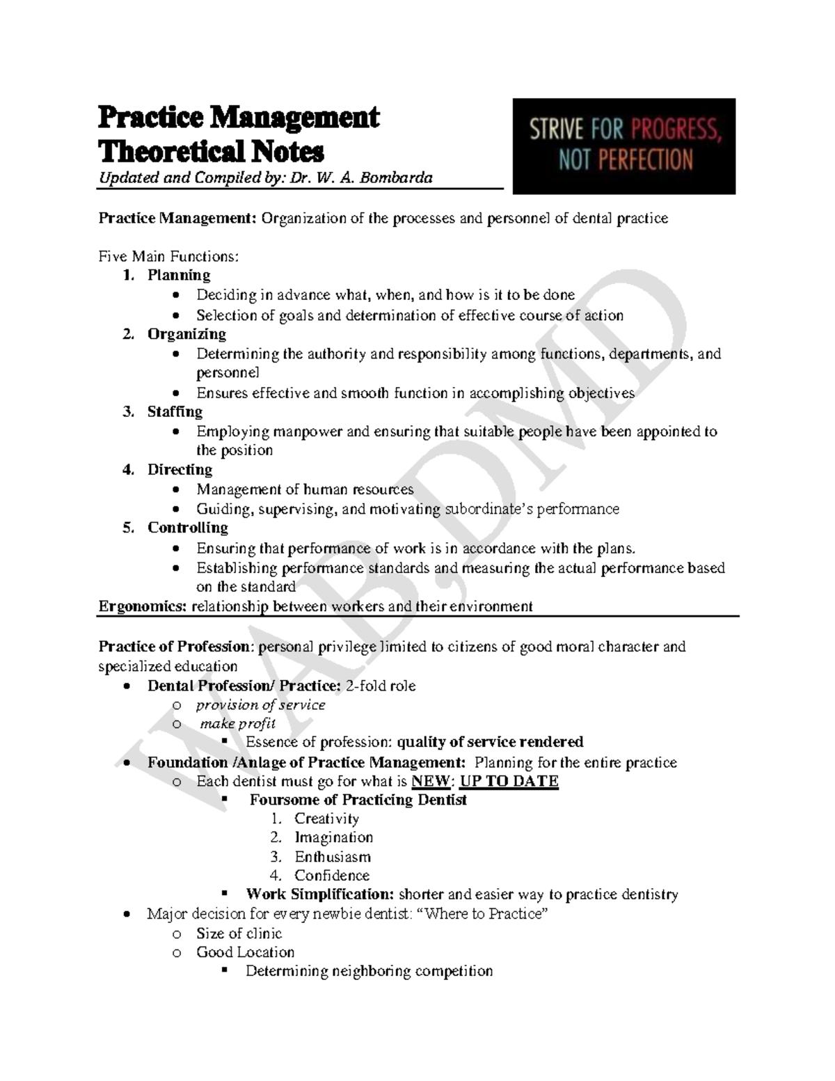 Practice-Mangement-Final-Notes-2022 - Updated and Compiled by: Dr. W. A ...