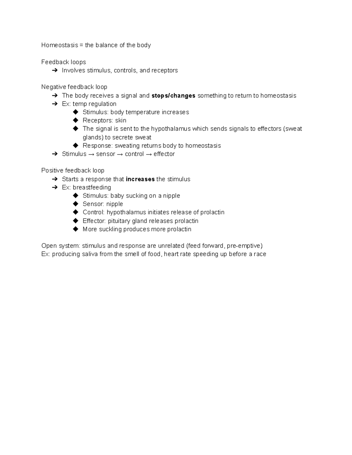 Homeostasis Notes - Homeostasis = the balance of the body Feedback ...
