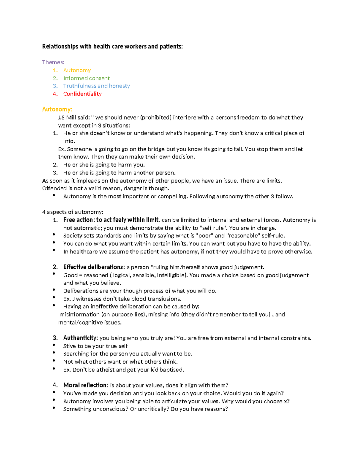 Ethics week 5 - lecture notes - Relationships with health care workers ...