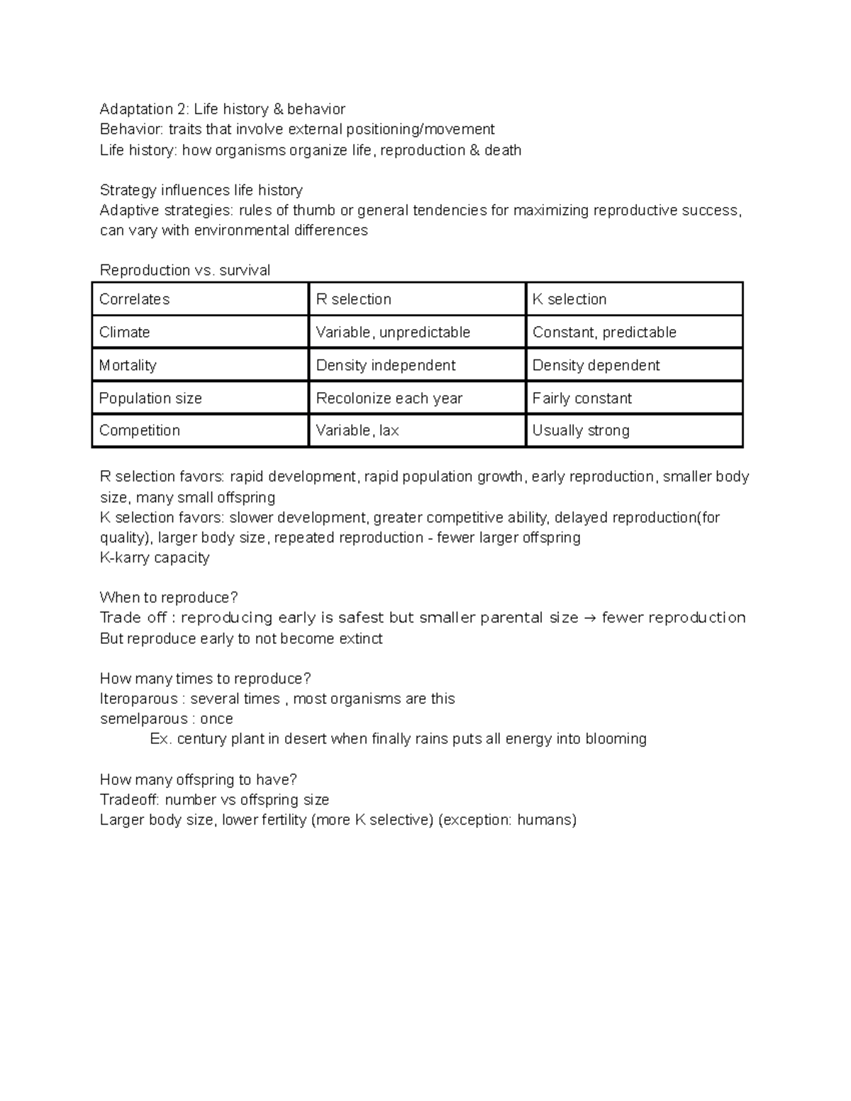 Adaptation 2: life history and behavior - Adaptation 2: Life history ...