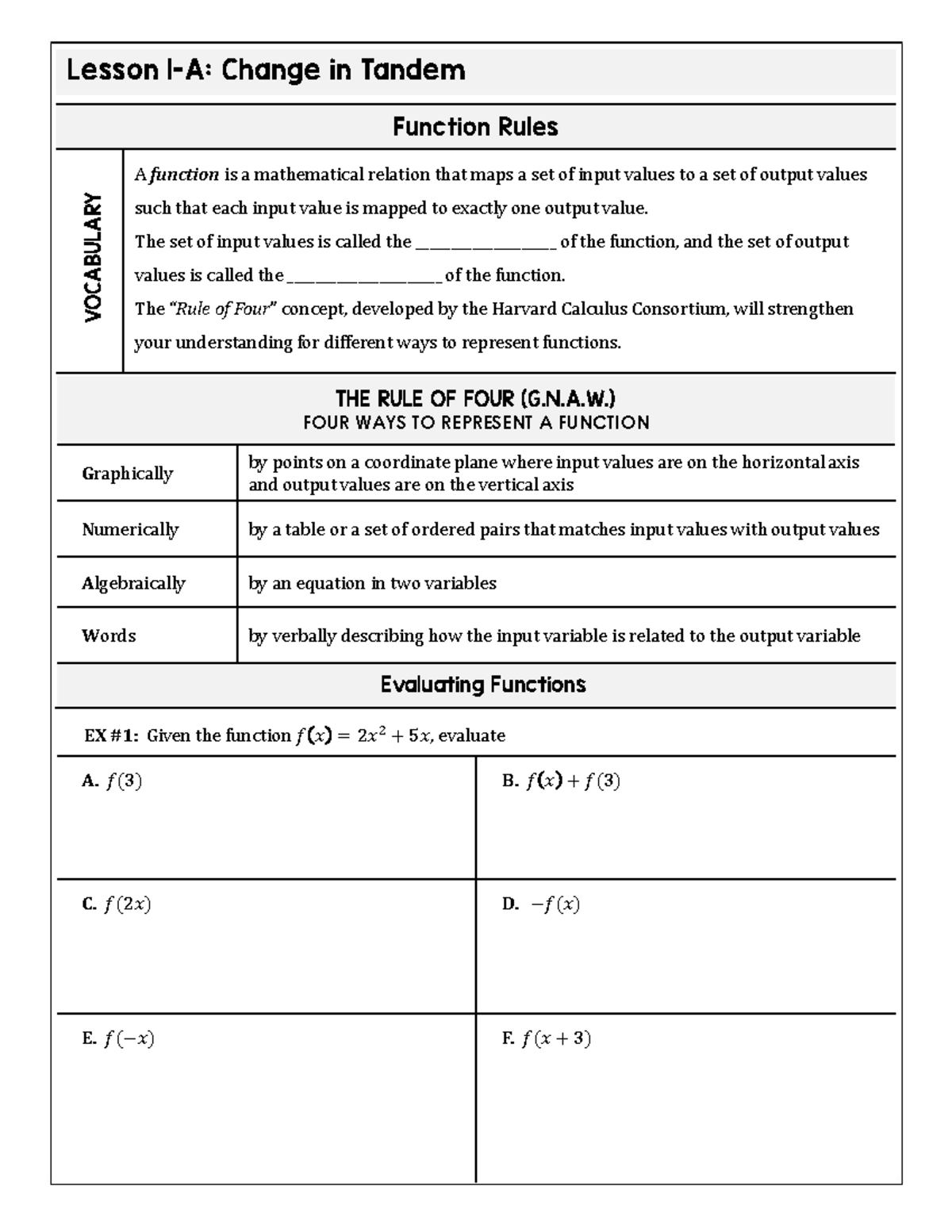 1.1 Change in Tandem notes - Lesson 1-A: Change in Tandem Function ...