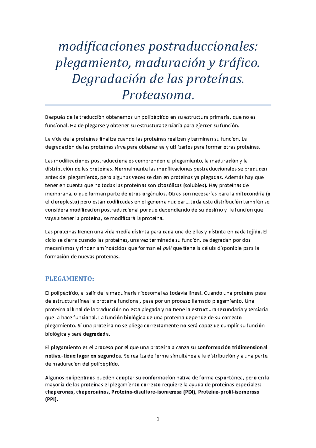 Plegamiento maduracion y degradacion de proteinas - modificaciones ...
