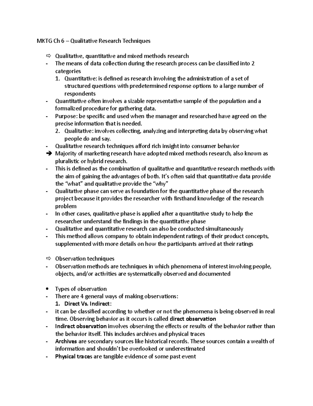 MKTG Ch 6 - MKTG Ch 6 - MKTG Ch 6 – Qualitative Research Techniques Qualitative, quantitative ...