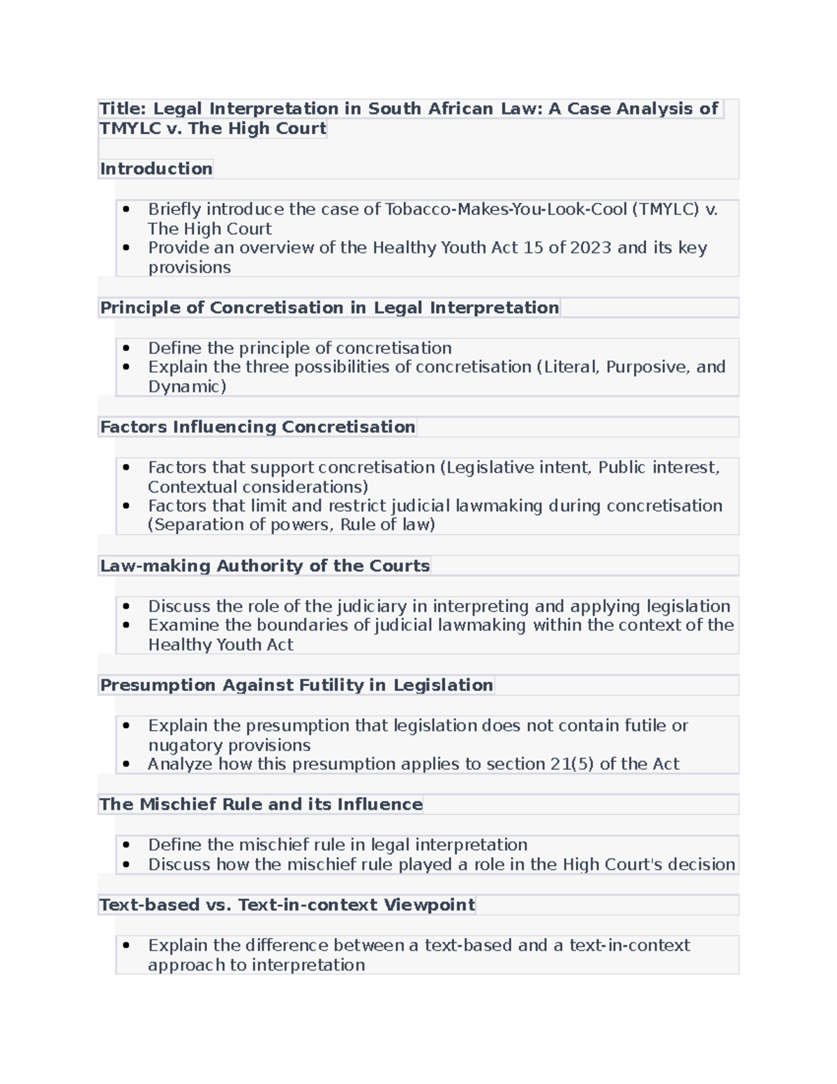 LEIN5112 Essay Structure - Title: Legal Interpretation in South African ...