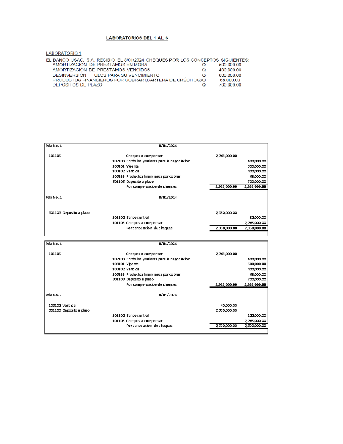Tarea Bancaria - listo - 101105 Cheques a compensar 2,268,000. 101105 ...