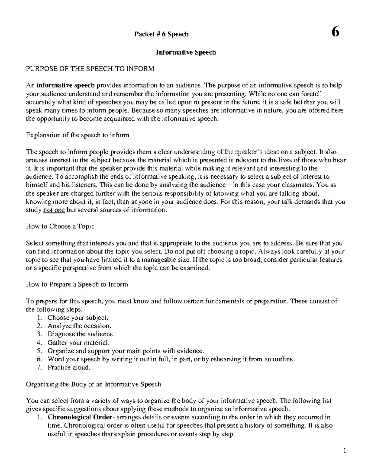 6 Informative Speech - Info - Packet # 6 Speech 6 Informative Speech ...