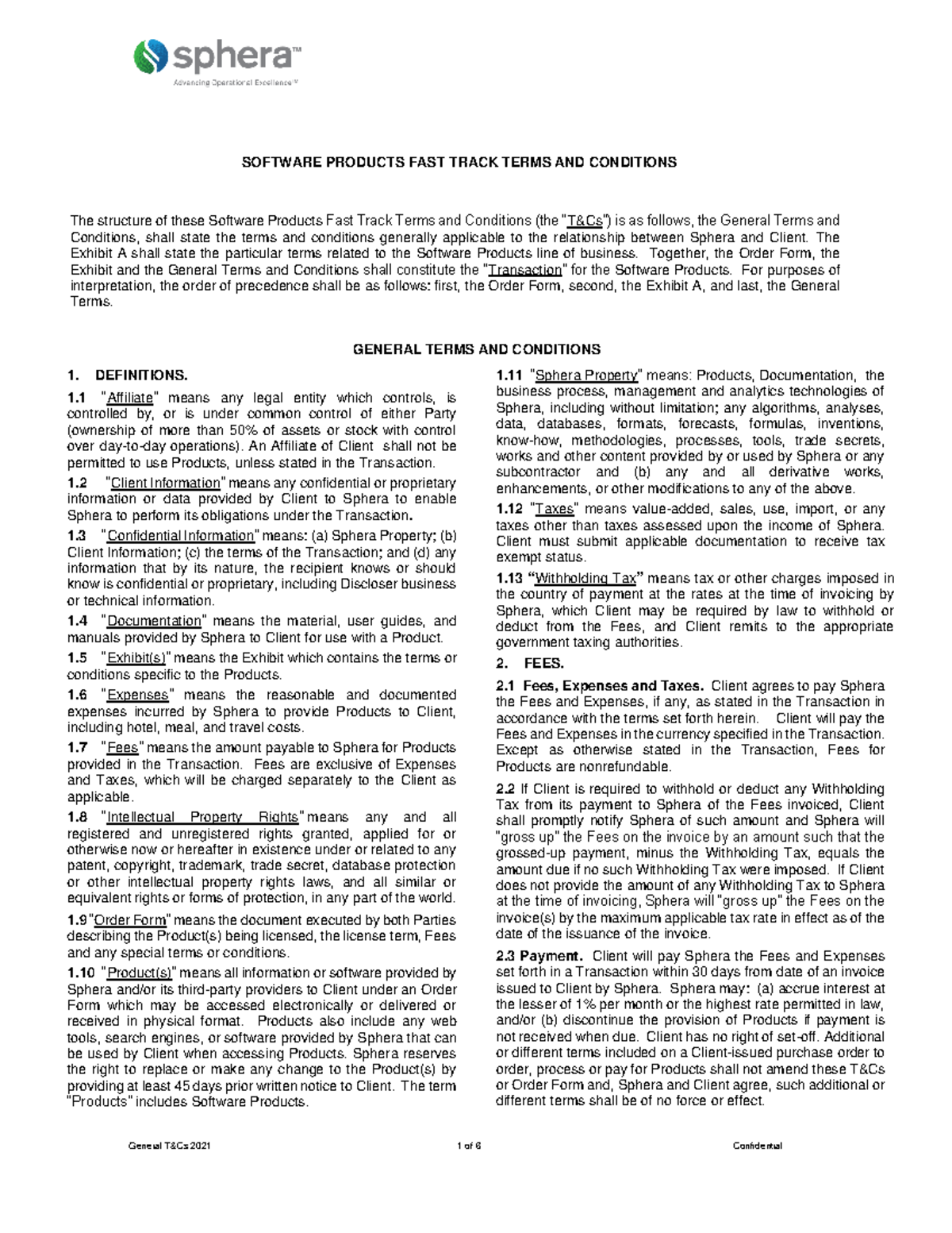 Sphera Software Terms and Conditions - SOFTWARE PRODUCTS FAST TRACK ...