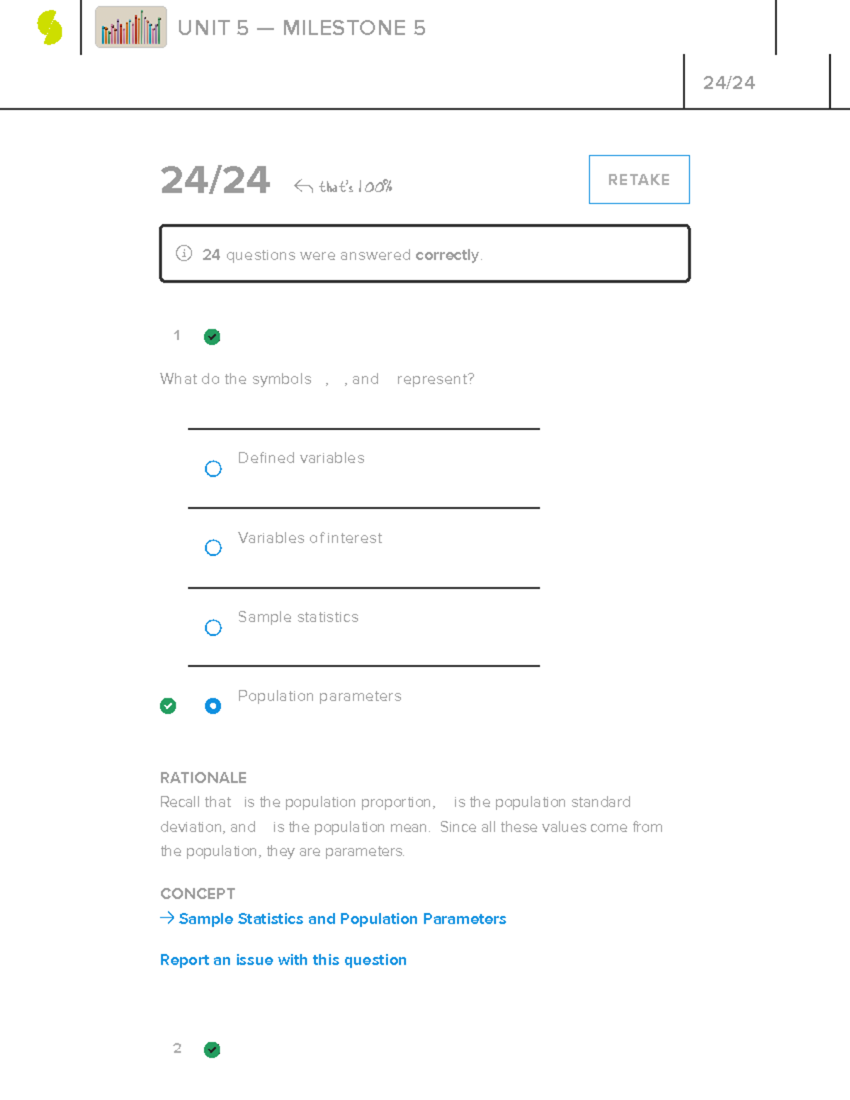 Stats Milestone 5-Sophia - 1 CONCEPT → Sample Statistics and Population ...