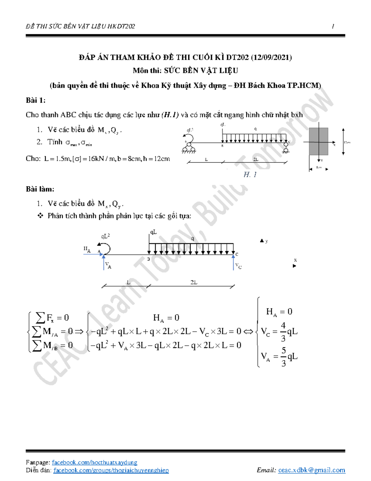 CEAC SBVL De Thi DT 202 DA - Fanpage: facebook/hocthuatxaydung H. 1 ĐÁP ÁN THAM KH¾O ĐÞ THI CUÞI ...