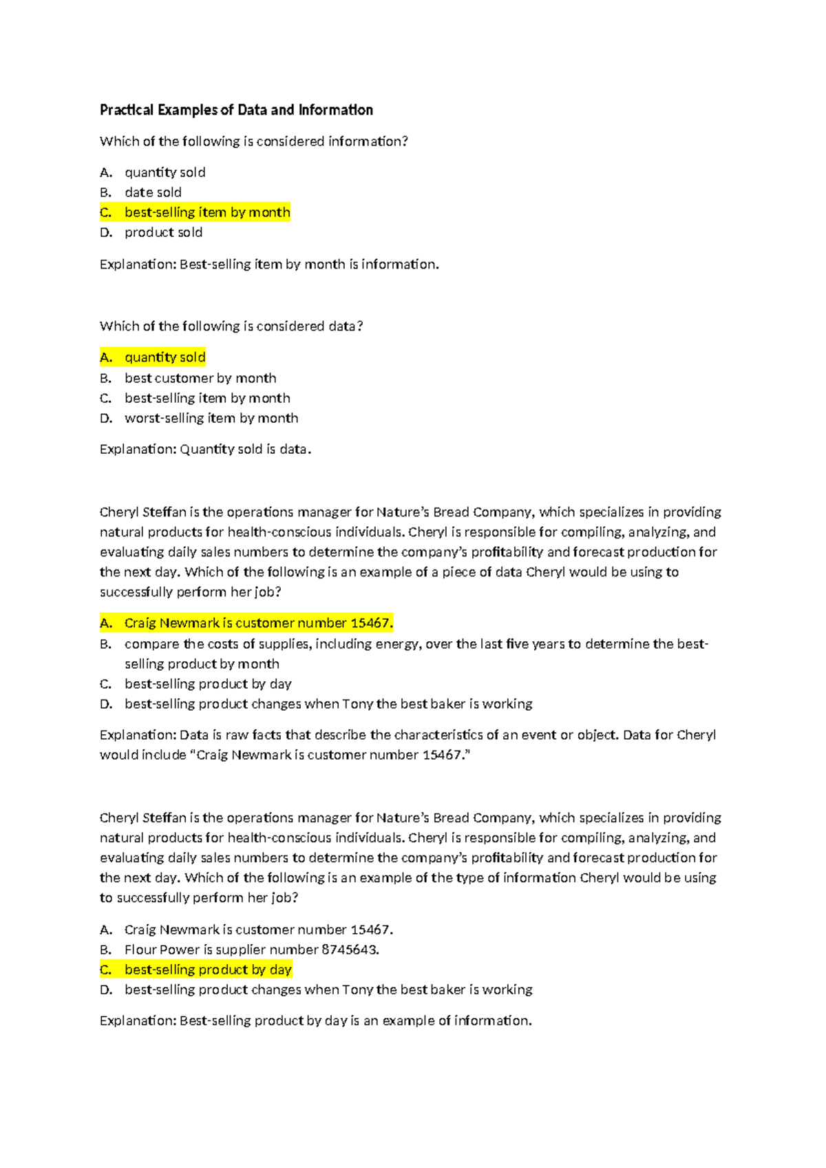 Assessment 1 - Memo - Work on this questions. - Practical Examples of ...