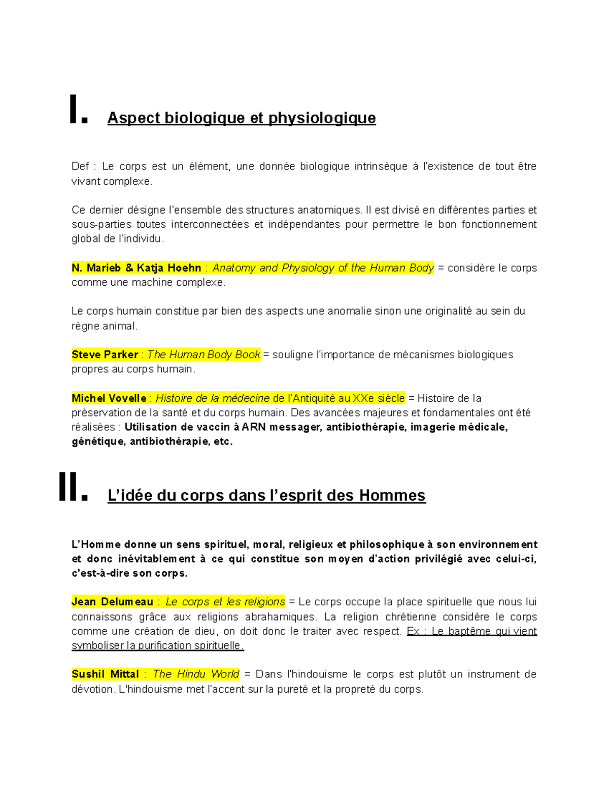 Fiche d'auteurs sur le corps - I. Aspect biologique et physiologique ...