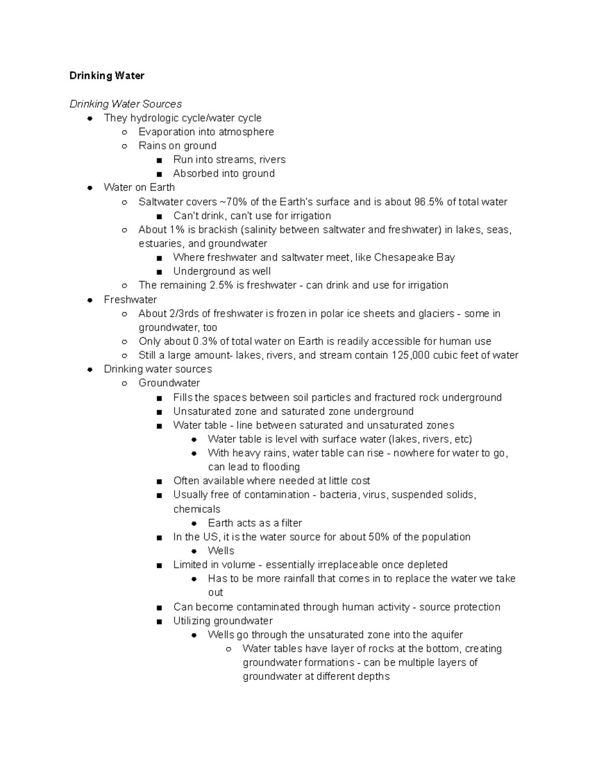 Week 8 Video Notes - Drinking Water Drinking Water Sources They ...
