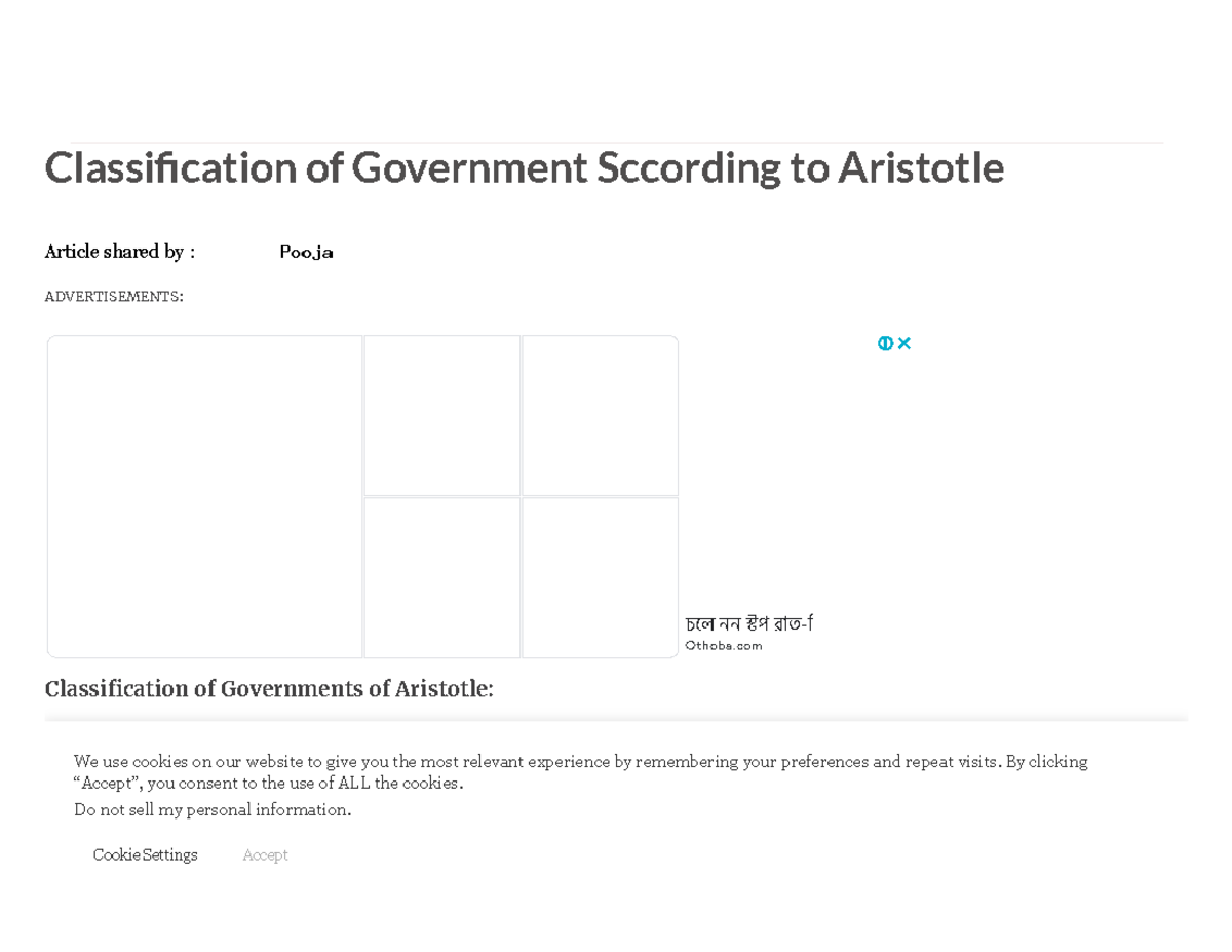 Classification of Government Sccording to Aristotle - They use ...
