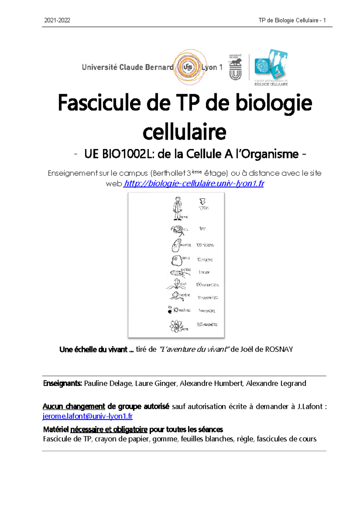 1. fascicule TD-TP Ultrastructures pdf tb ok tqt - Fascicule de TP de biologie cellulaire - UE ...