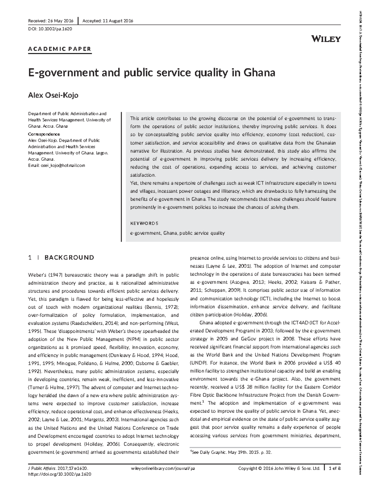 Journal of Public Affairs - 2016 - Osei‐Kojo - E‐government and public ...