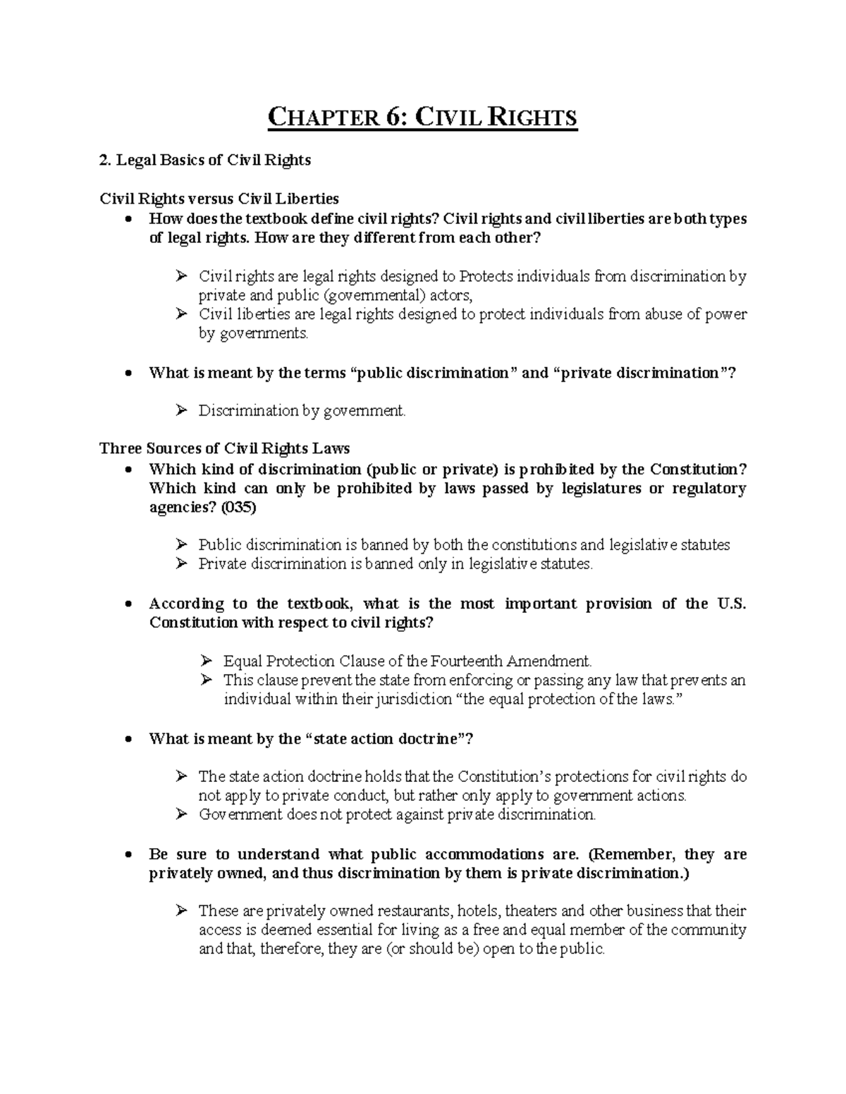 Chapter 6 Study Guide Civil Rights POLS 1101 - CHAPTER 6: CIVIL RIGHTS ...