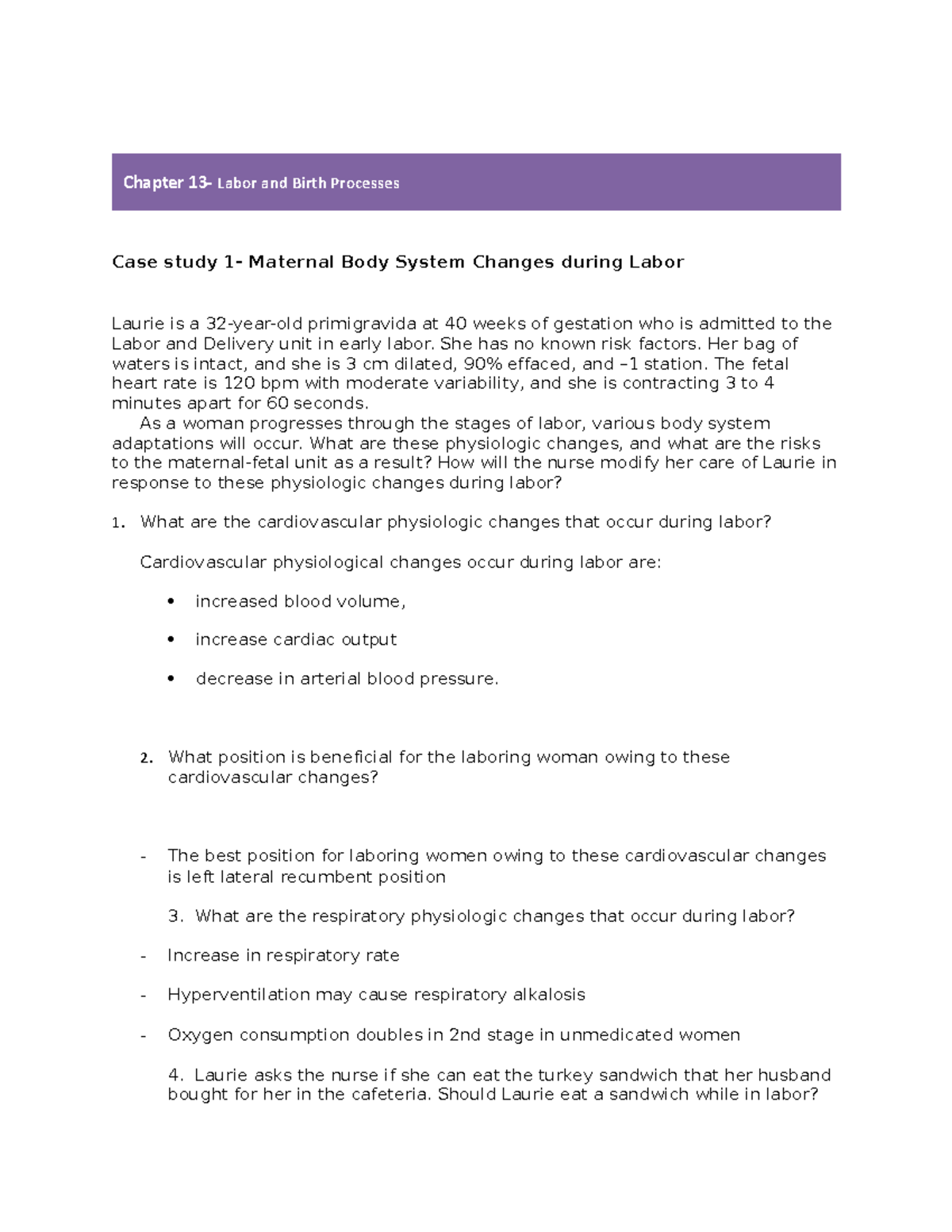 Case study-student - CASE STUDY - Chapter 13- Labor and Birth Processes ...