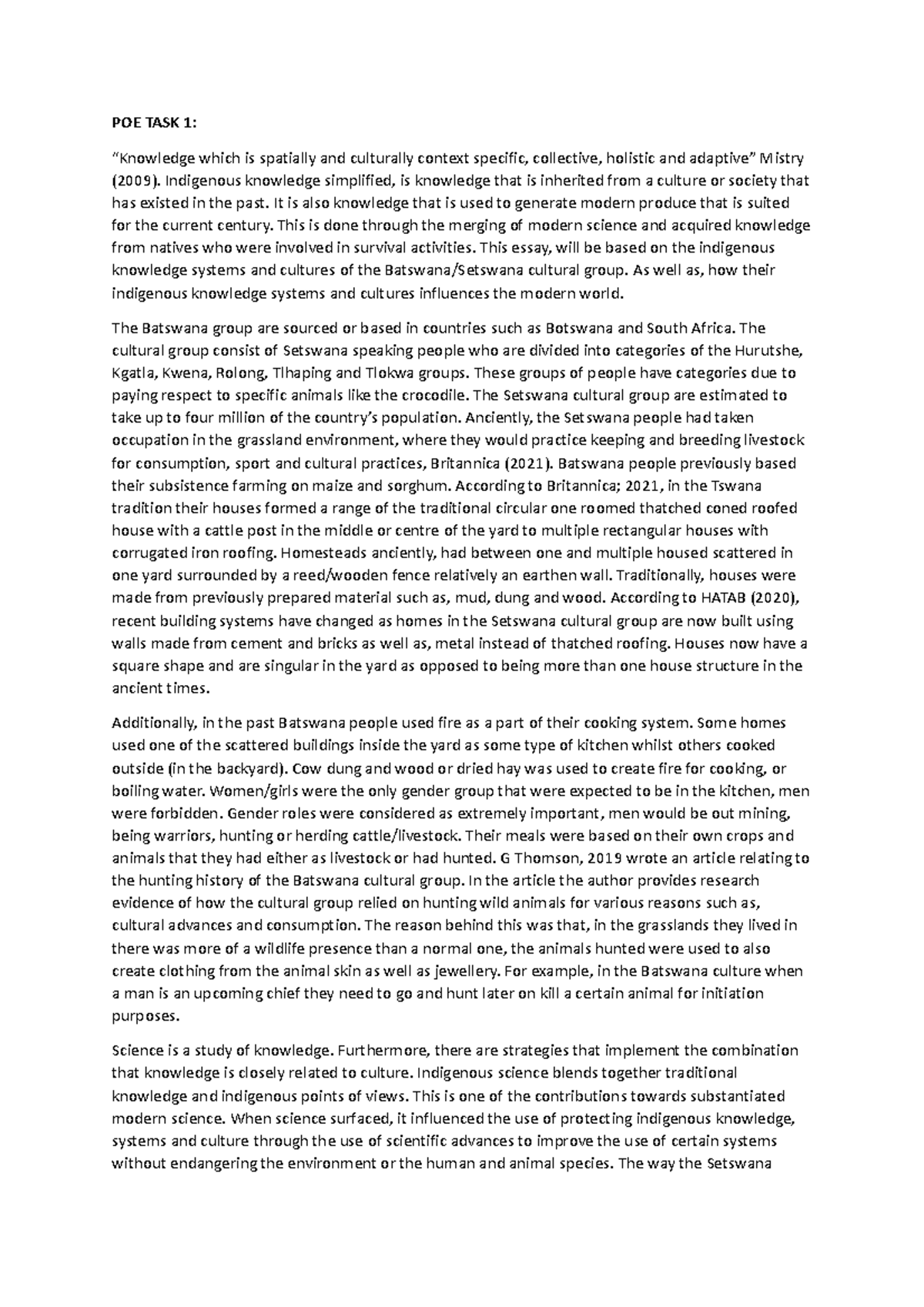 TNST6311 POE SUBMISSION - POE TASK 1: “Knowledge which is spatially and ...