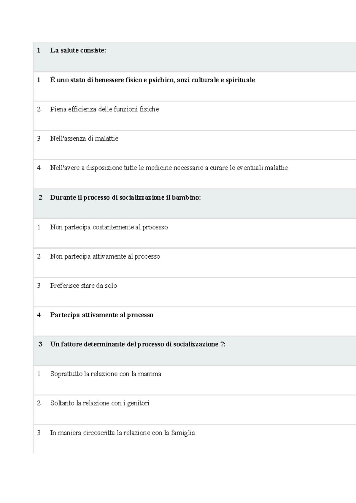 1 - test - 1 La salute consiste: 1 È uno stato di benessere fisico e ...