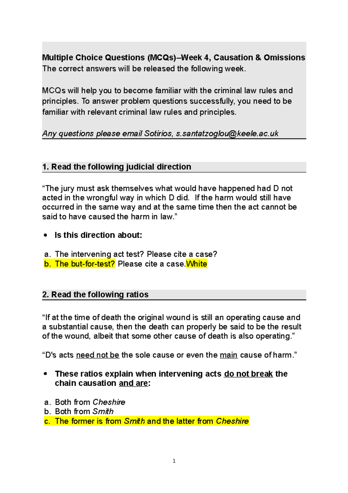 MCQs - Causation Omissions Correct Answers - Multiple Choice Questions ...