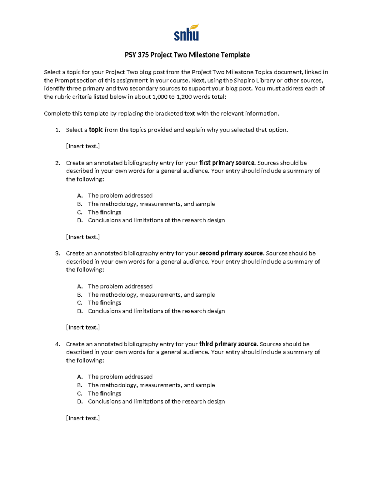 PSY 375 Project Two Milestone Template - PSY 375 Project Two Milestone ...
