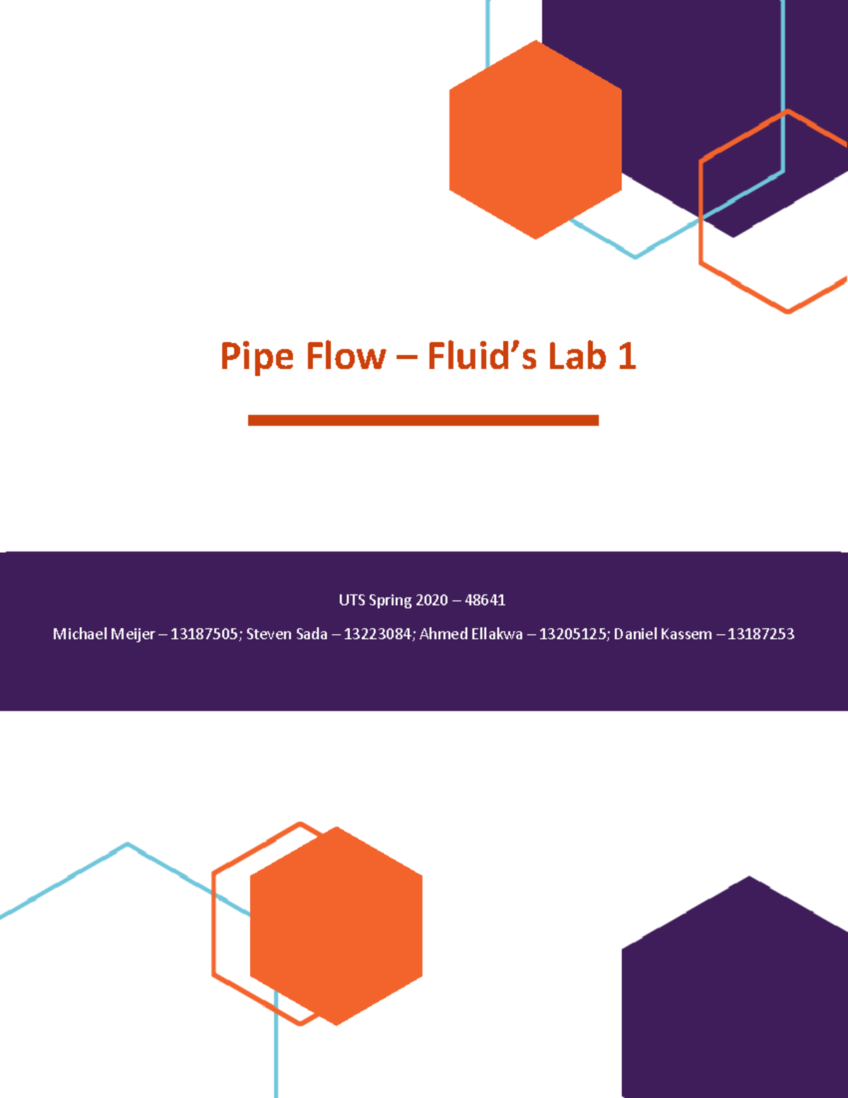 Fluids Lab Report 1 9/10 - Contents Pipe Flow – Fluid’s Lab UTS Spring ...
