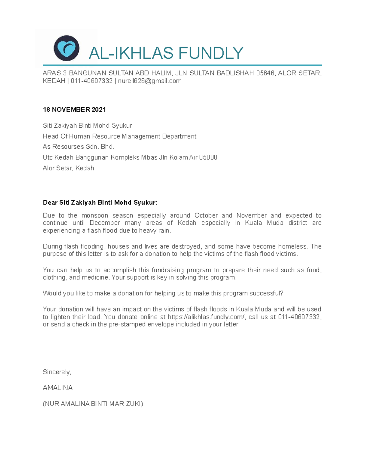 cover Letter for asm - AL-IKHLAS FUNDLY ARAS 3 BANGUNAN SULTAN ABD ...