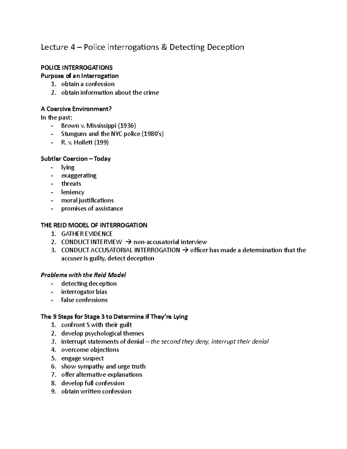 Lecture 4 – Police interrogations - Lecture 4 Police interrogations ...