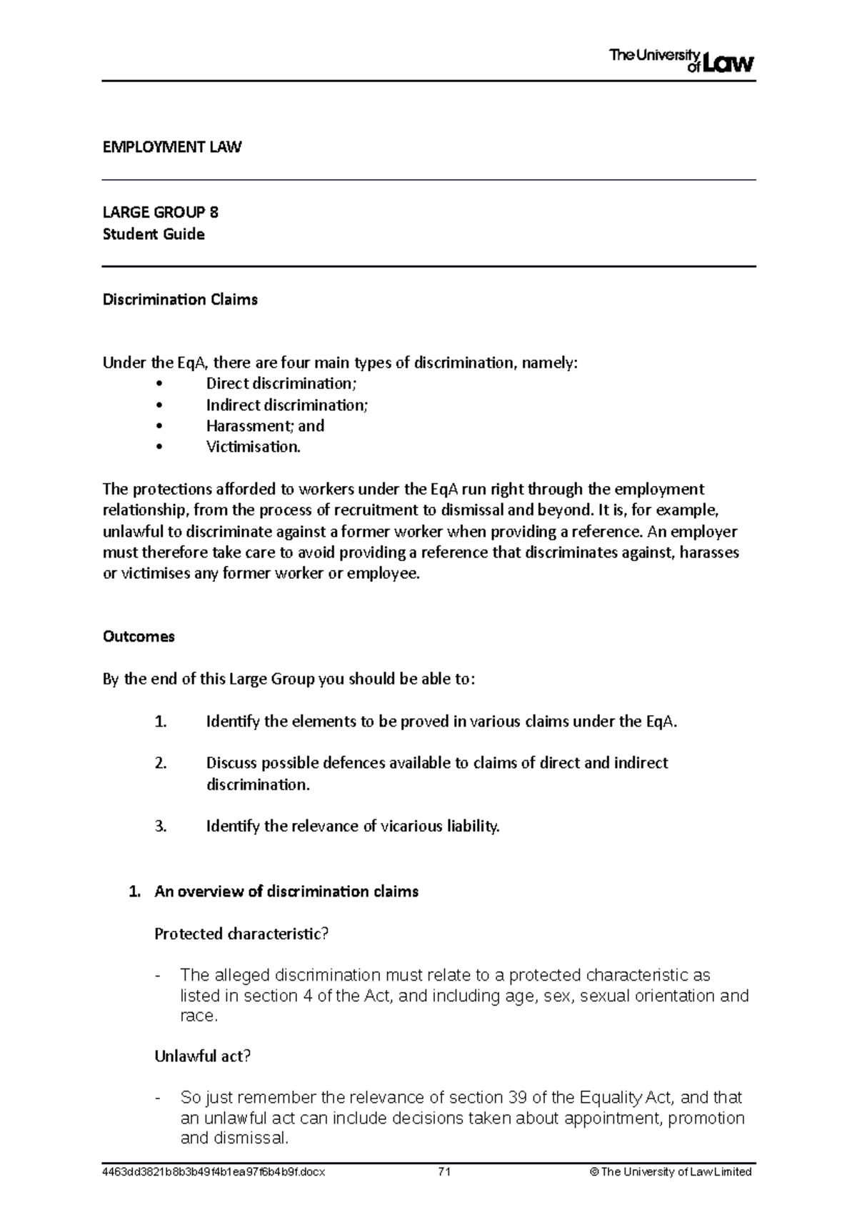 8 Discrimination Claims - EMPLOYMENT LAW LARGE GROUP 8 Student Guide ...