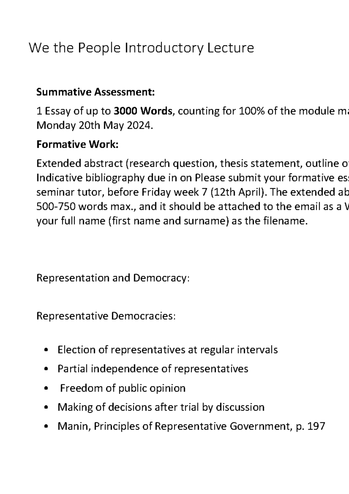 We the People Introductory Lecture - Summative Assessment: 1 Essay of ...