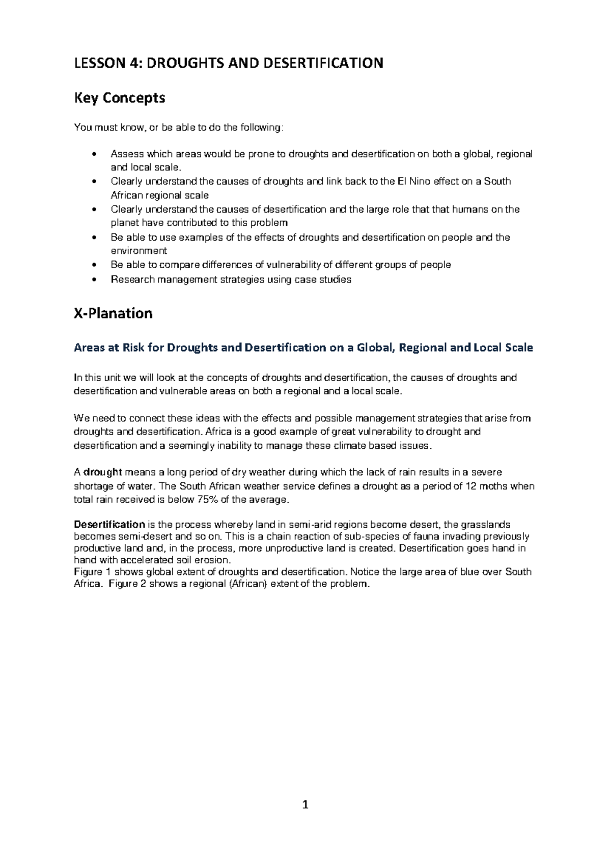 Note for Geography - LESSON 4: DROUGHTS AND DESERTIFICATION Key ...
