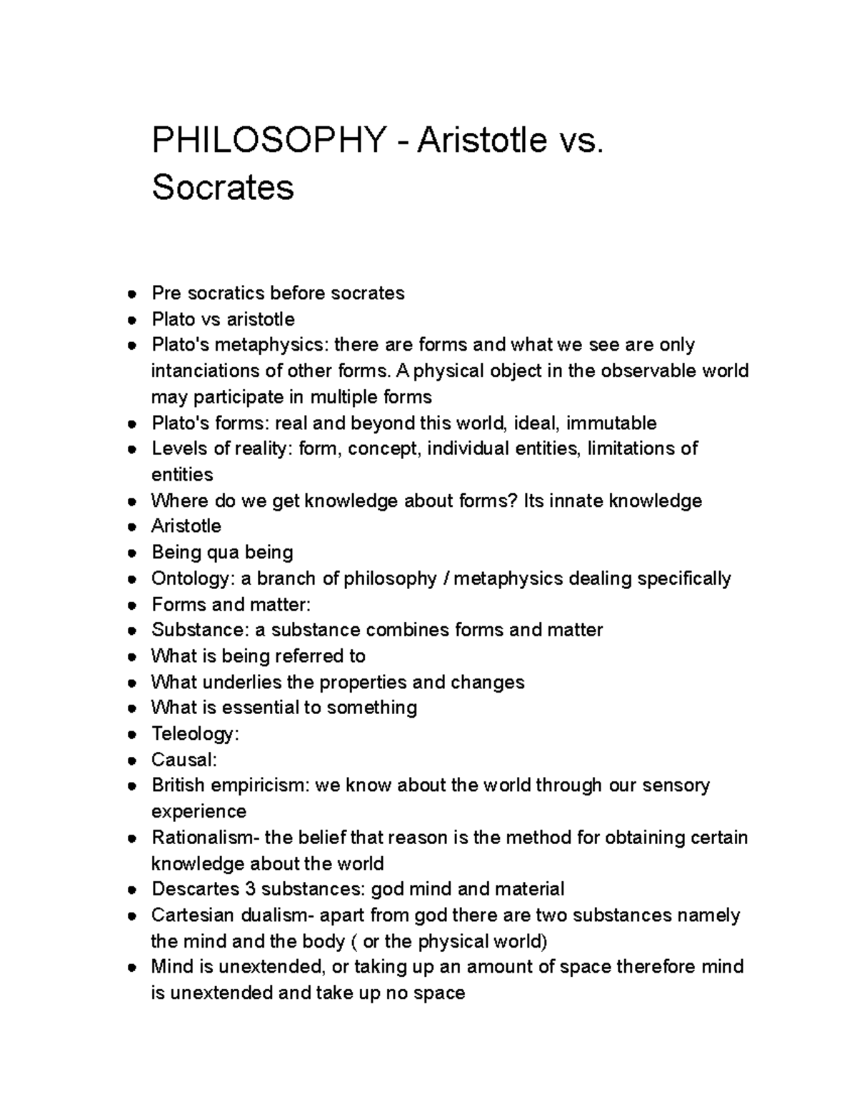 Philosophy notes- Aristotle vs. Socrates - PHILOSOPHY - Aristotle vs ...