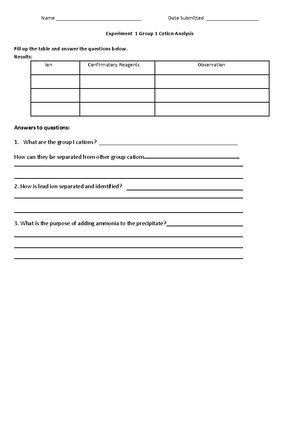 Experiment 1 - Anachem Lab - Laboratory Experiment 1 Analytical ...