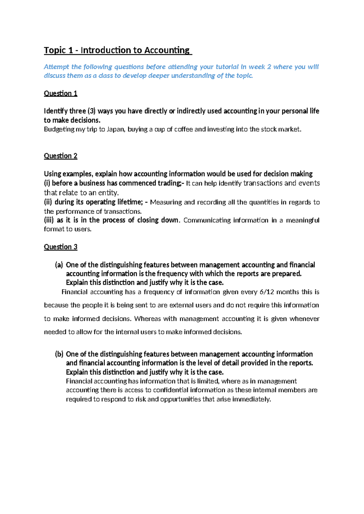 Topic 1 Tutorial Exercises - Topic 1 - Introduction to Accounting ...