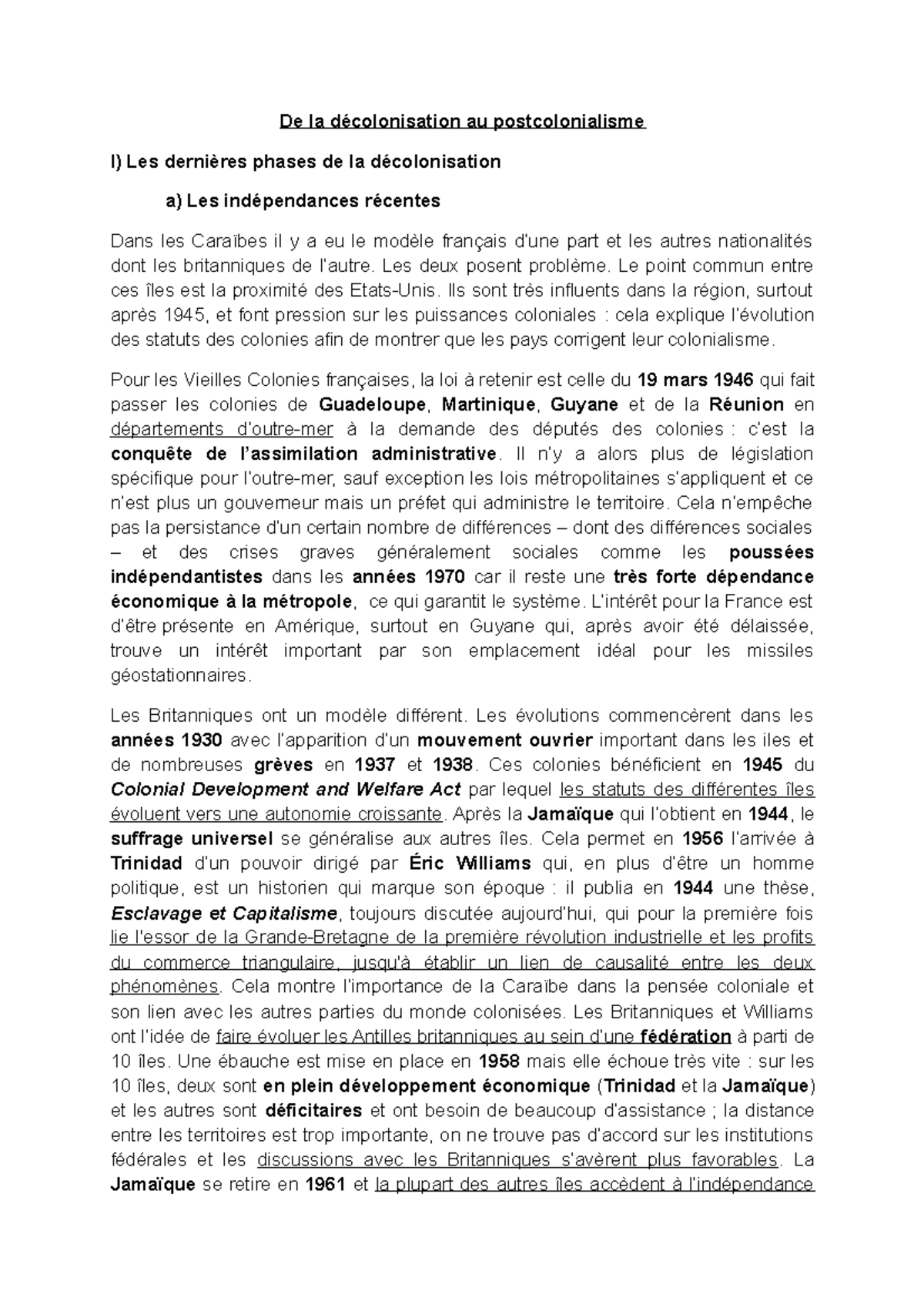 De la décolonisation au postcolonialisme - Les deux posent problème. Le ...