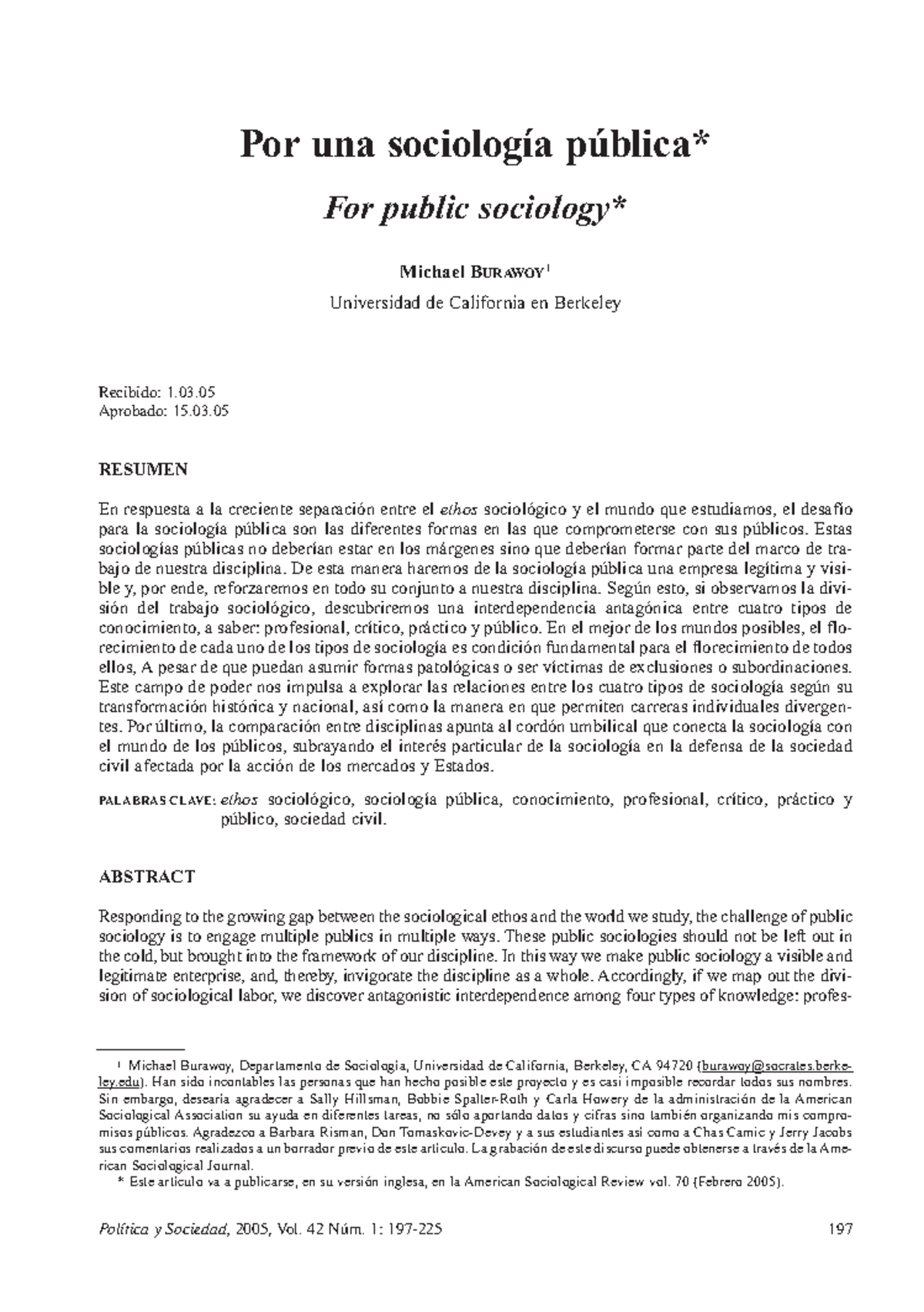 Burawoy lectura - Por una sociología pública* For public sociology ...