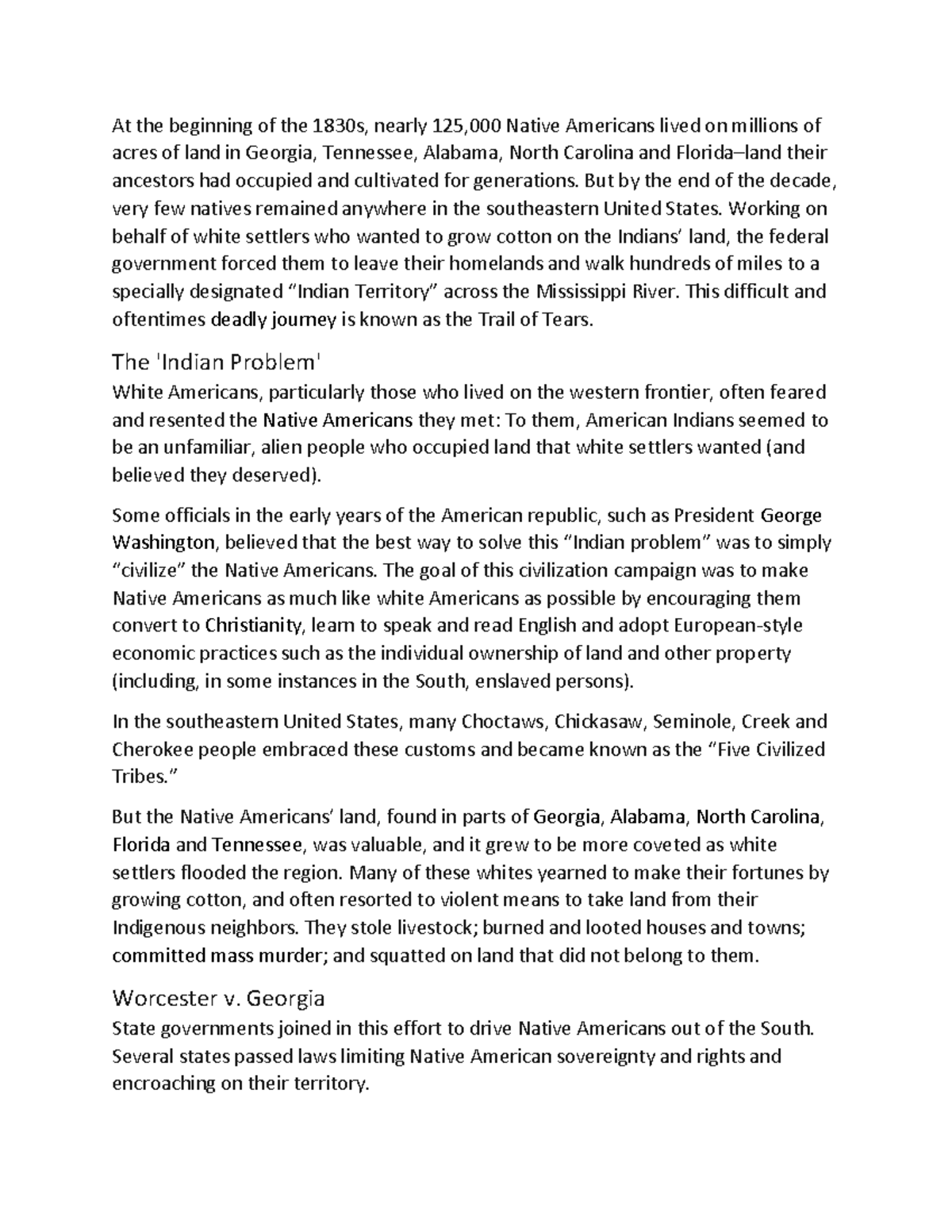 Trail Of Tears Notes - At the beginning of the 1830s, nearly 125,000 ...