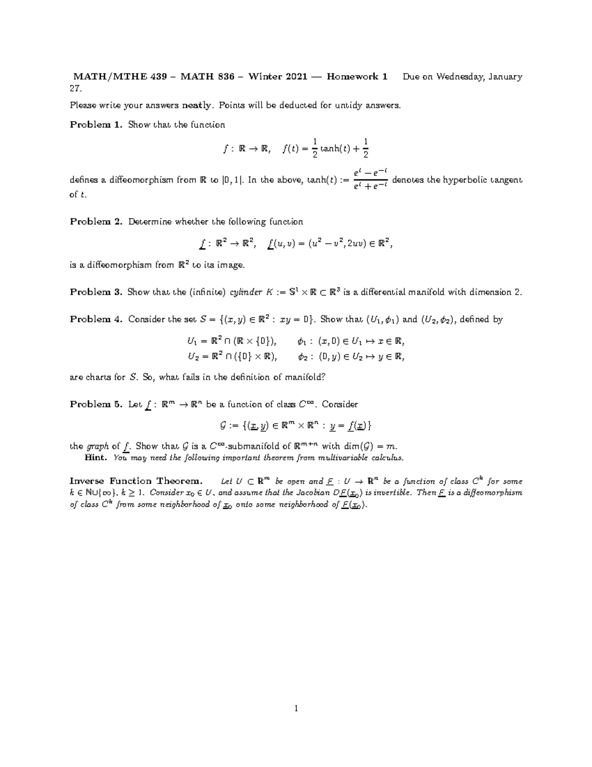 HW 1 - Homework Assignment - MATH/MTHE 439 – MATH 836 – Winter 2021 ...