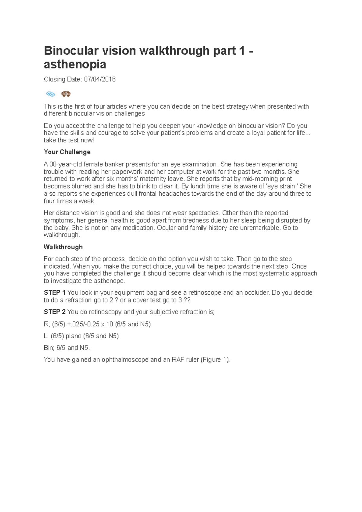 Binocular vision walkthrough part 1 - .. take the test now! Your ...