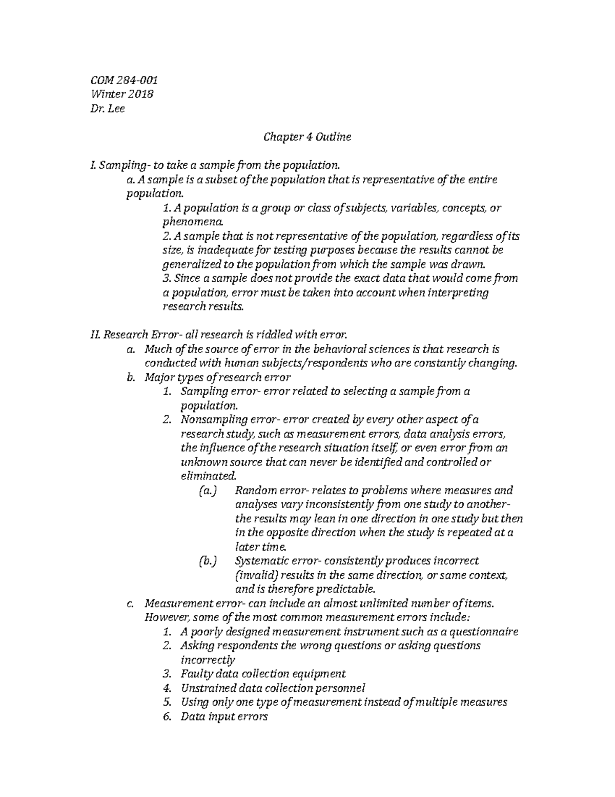 Com 284 Outline 1 - COM 284- Winter 2018 Dr. Lee Chapter 4 Outline I ...