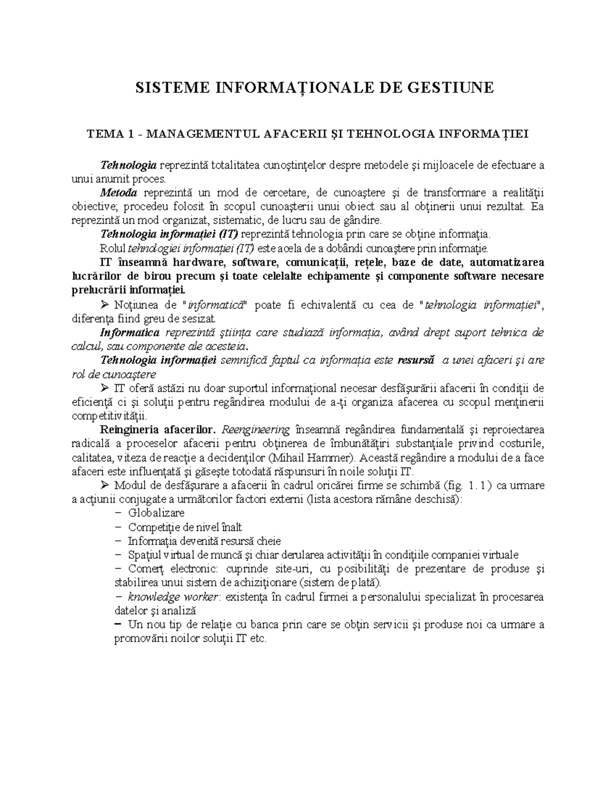 Sisteme informationale de gestiune licenta - SISTEME INFORMAŢIONALE DE ...