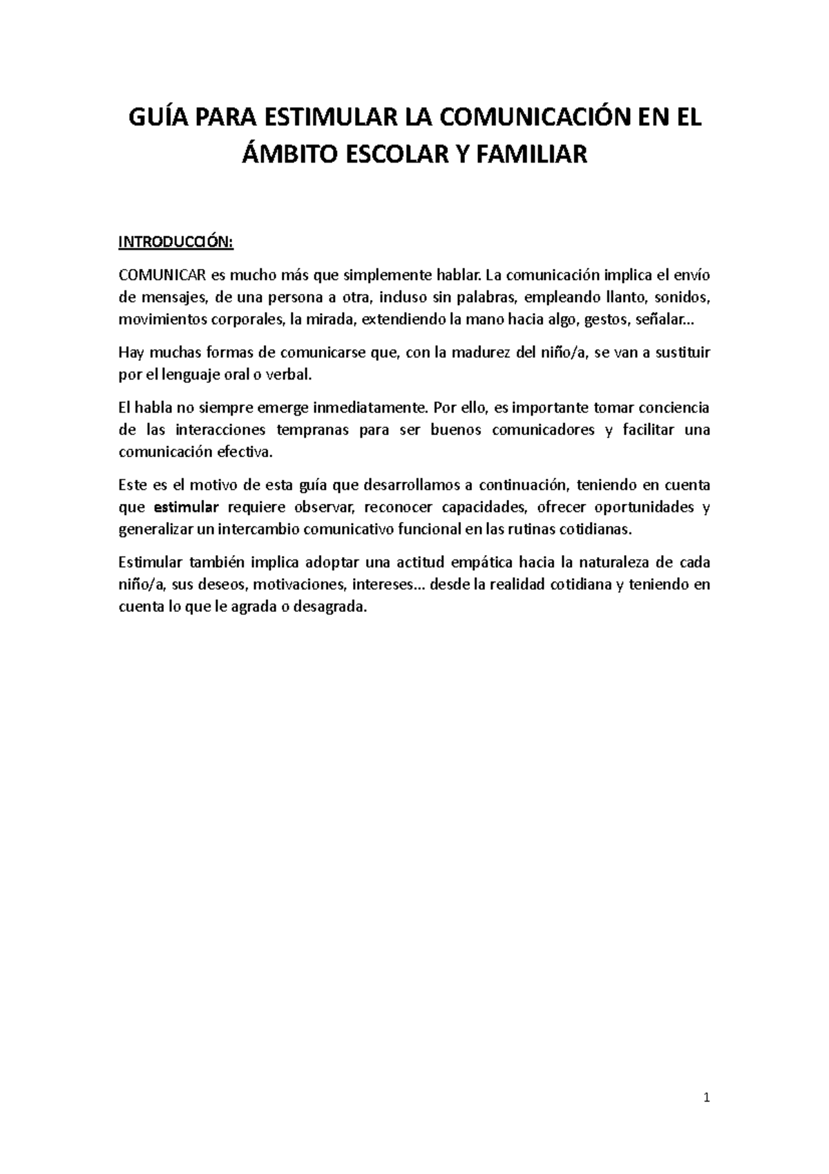 GUÍA PARA Estimular LA Comunicación - GUÍA PARA ESTIMULAR LA ...