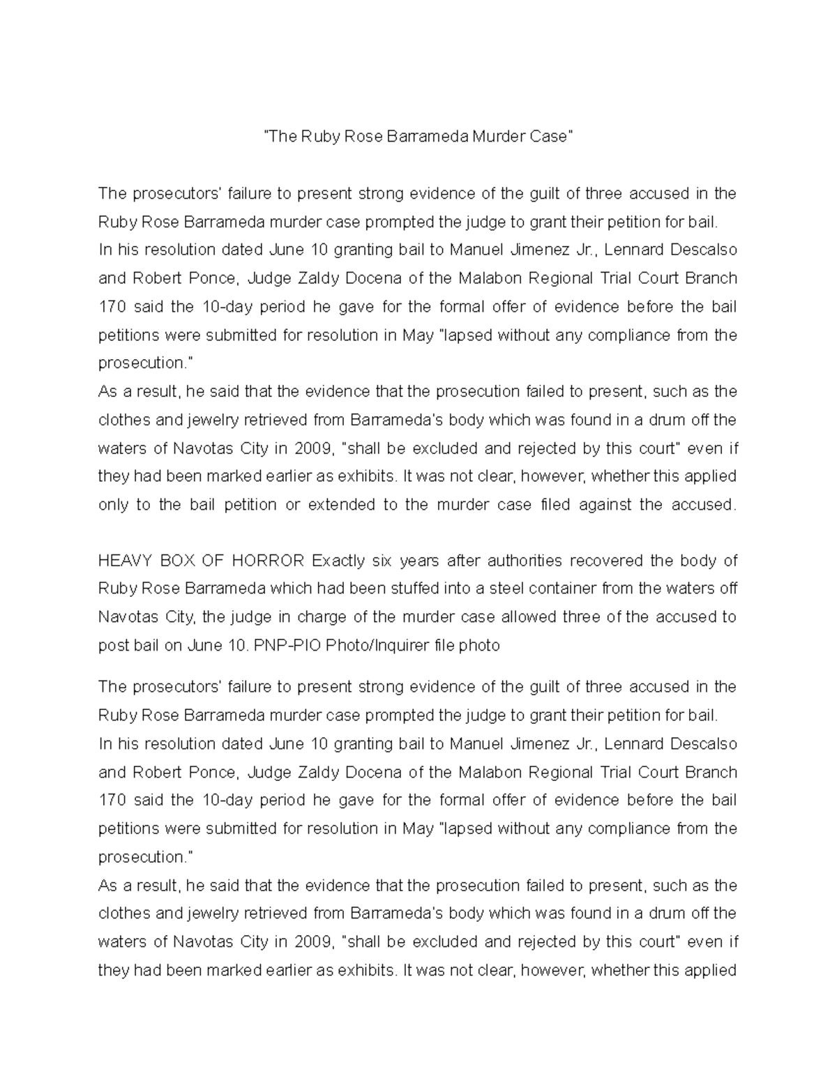 The Ruby Rose Barrameda Murder Case - “The Ruby Rose Barrameda Murder ...