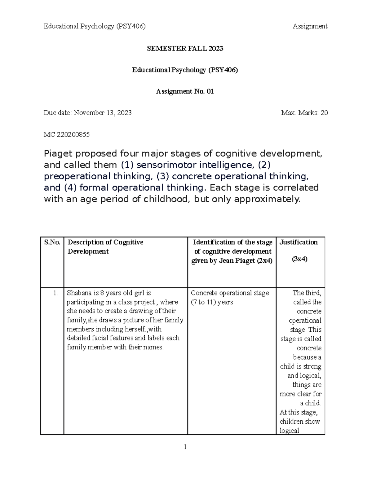 Psy solution 406 newmemoona - SEMESTER FALL 2023 Educational Psychology (PSY406) Assignment No ...